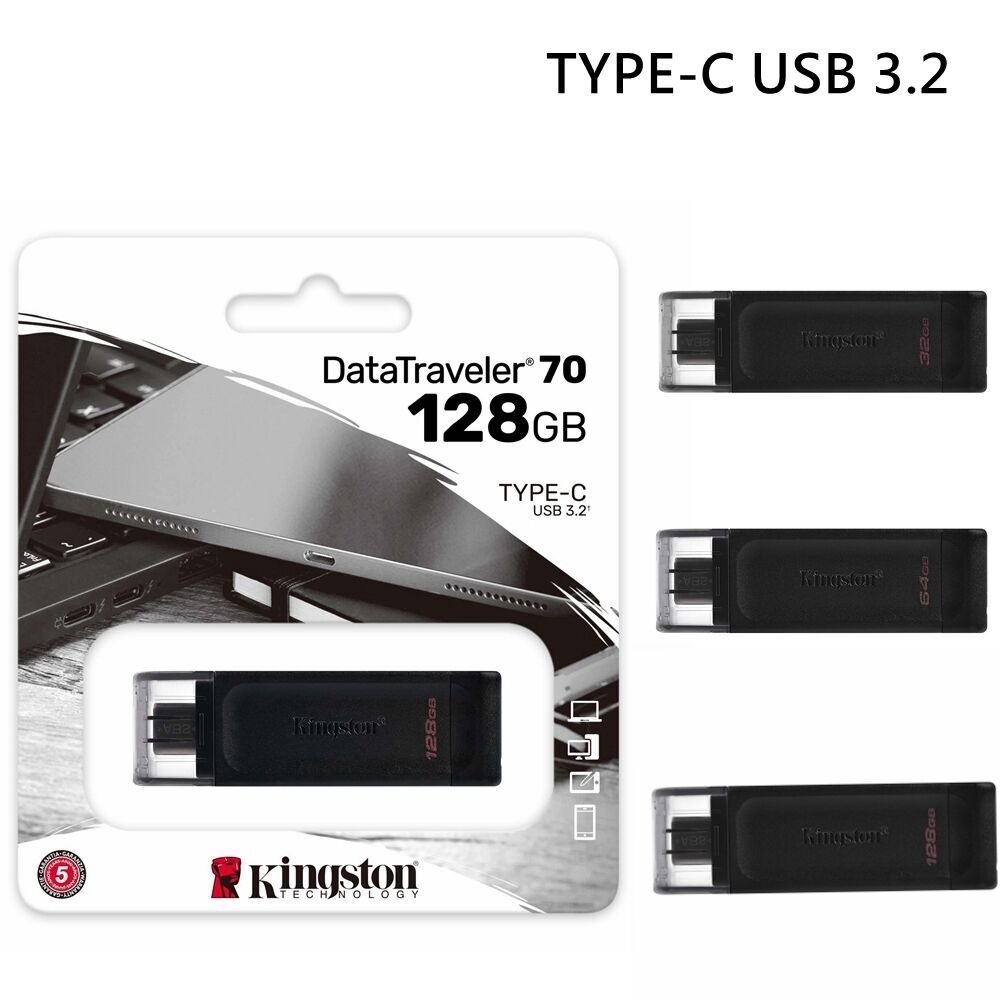 USB Drive 3.2 Kingston DataTraveler 70 32GB 64GB 128GB Type C Flash ...