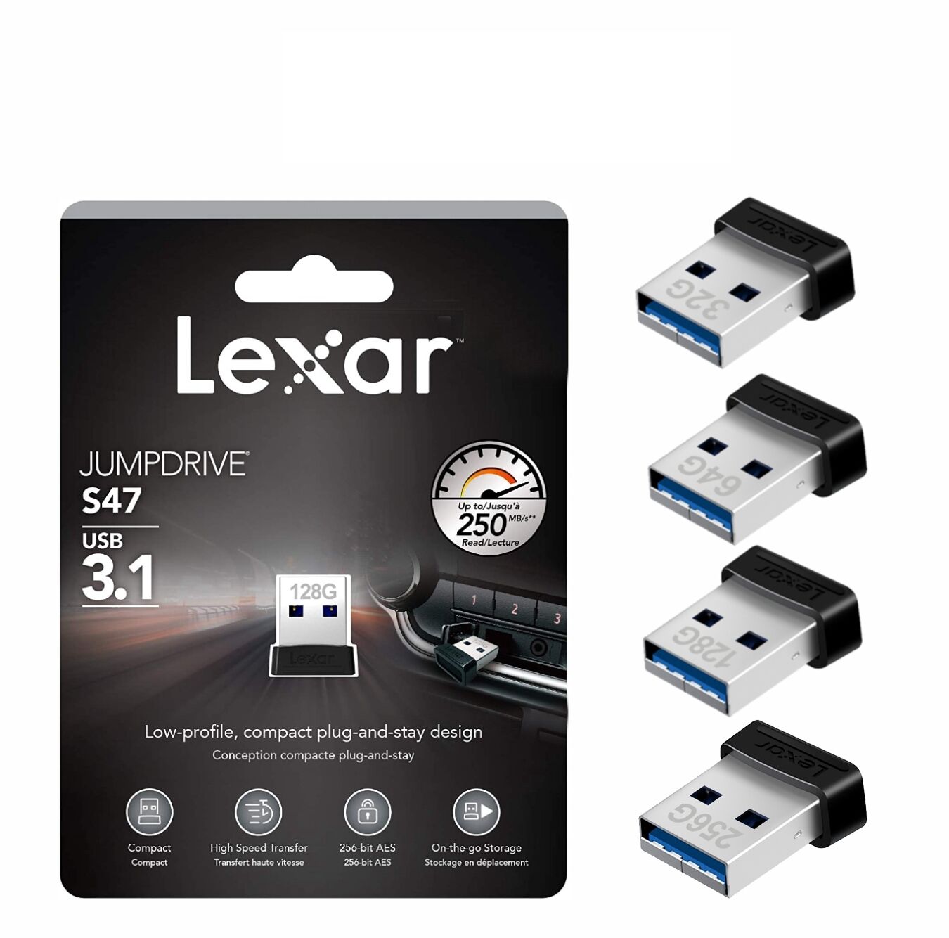 USB 3.1 32GB 64GB 128GB Flash Drive Lexar JumpDrive S47 Memory Stick ...