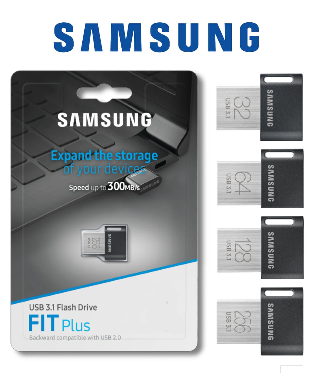USB 3.1 32GB 64GB 128GB 256GB Flash Drive Samsung Fit Plus Memory Stick ...