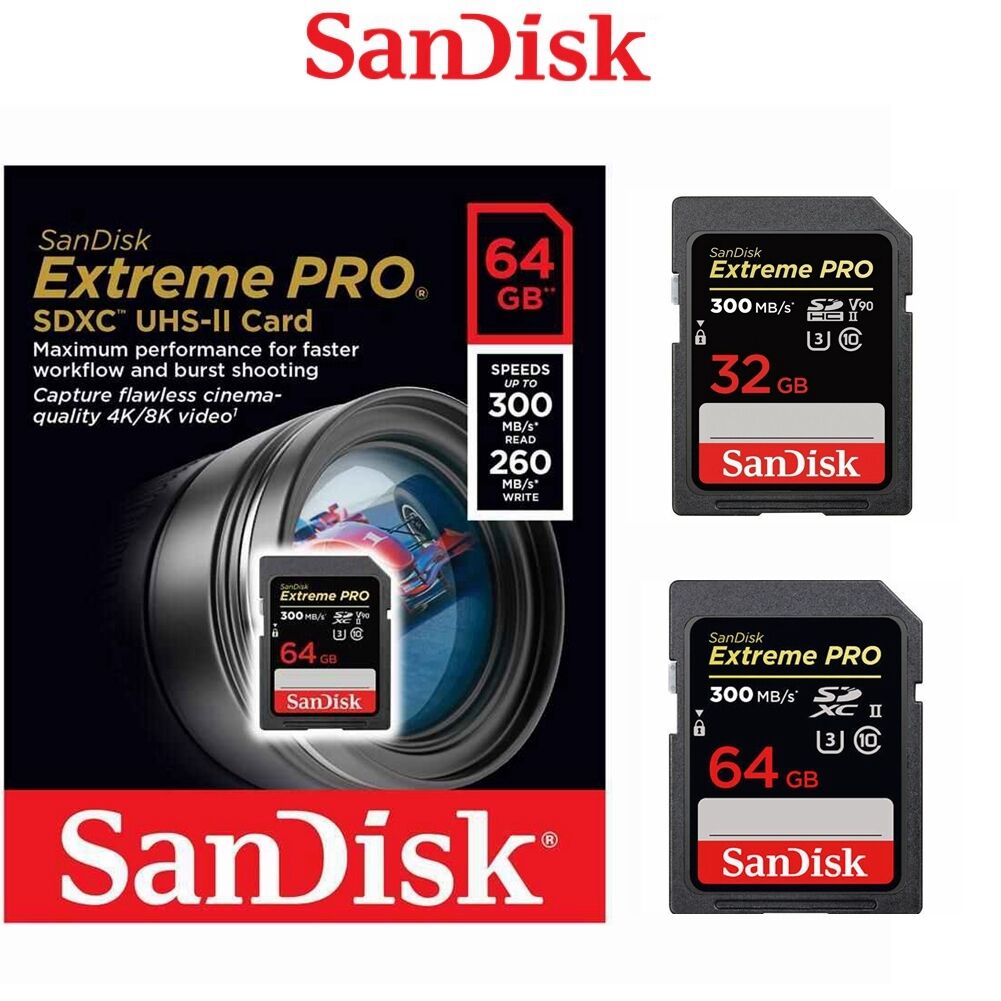 SD Card Sandisk Extreme Pro SDHC SDXC UHS-II Memory Card DSLR 4K Video ...