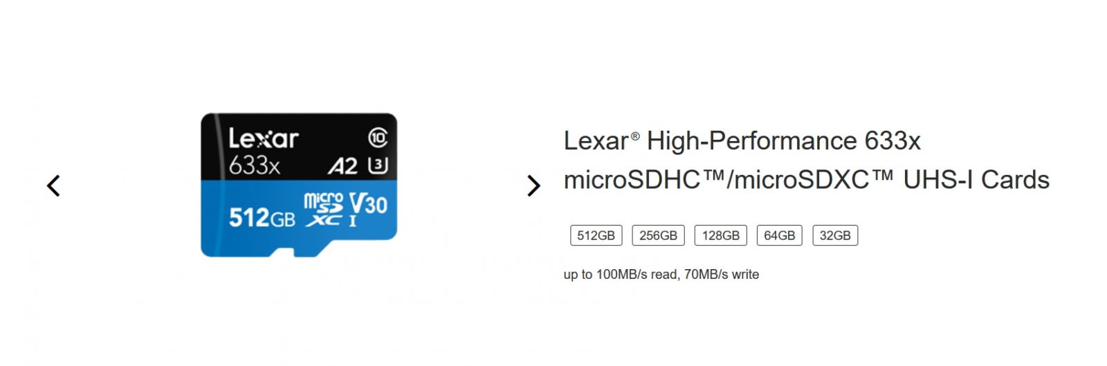 Lexar 512GB Micro SD Card SDXC UHS-I High Performance 633x 100MB/s U3 ...